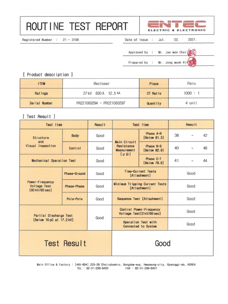 Routine Test Report - SN PR221060294 - PR221060297 | PDF