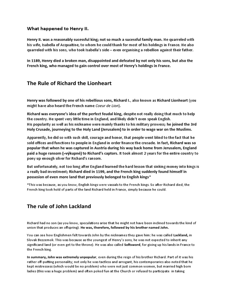 The Rule of Richard The Lionheart and John Lackland | PDF | Richard I ...