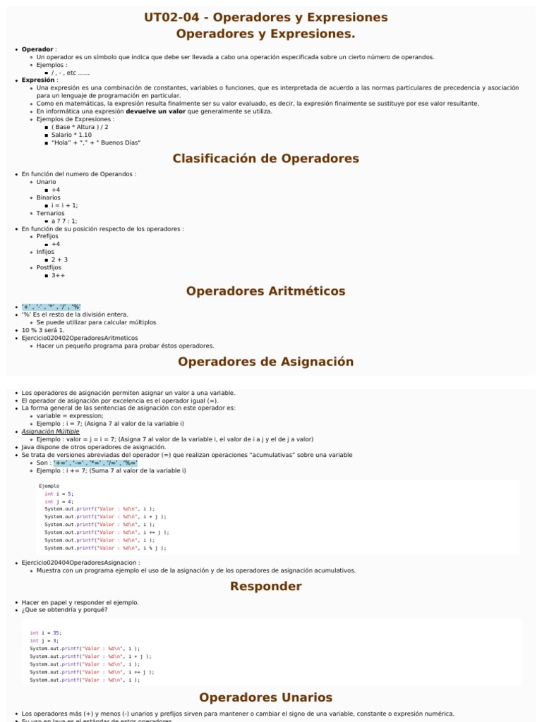 Ut02 04OpExp | PDF | Operador (Matemáticas) | Java (lenguaje de ...