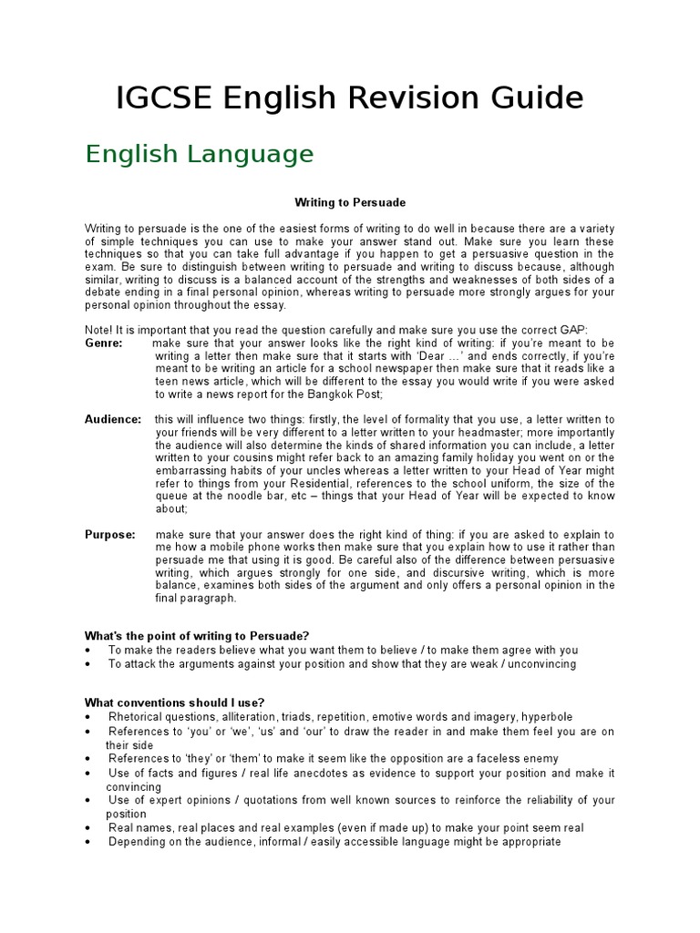 Igcse English Revision Guide PDF Free | PDF | Essays | Rhetoric
