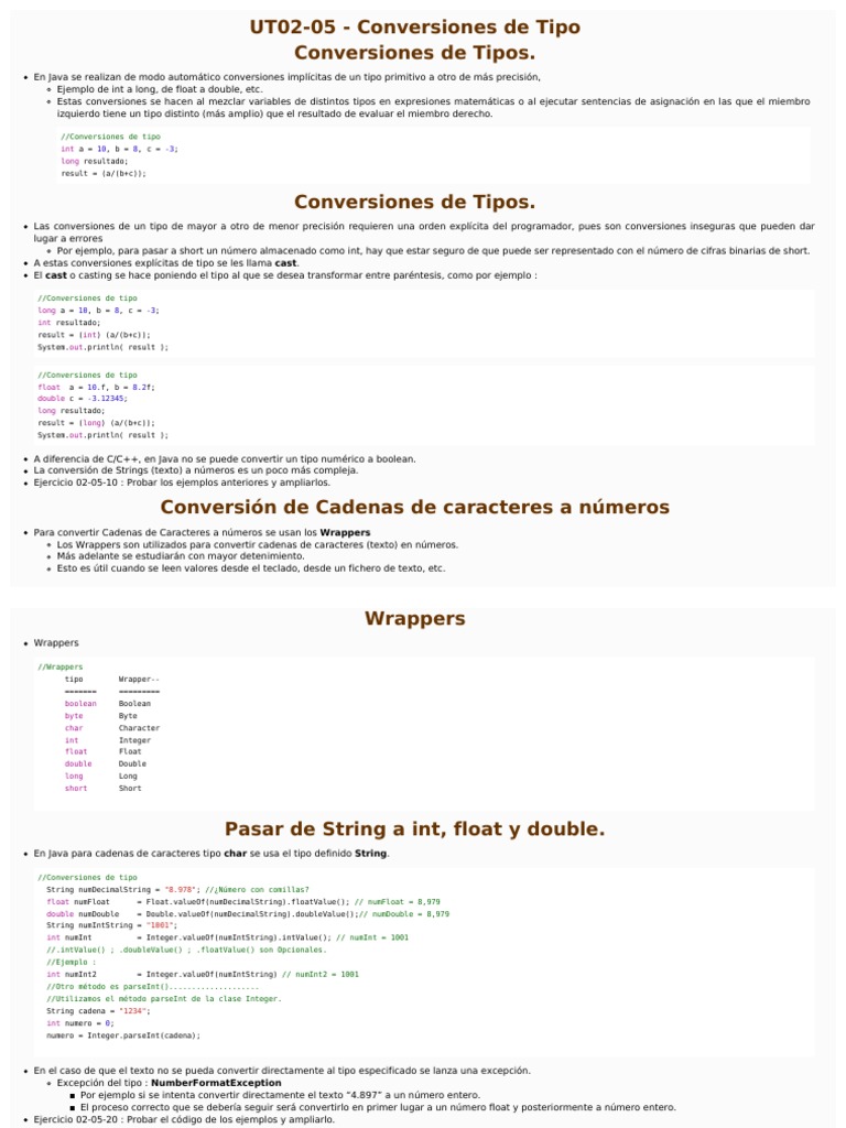 Ut02 05ConversionesTipo | PDF | Java (lenguaje de programación) | Edad de información