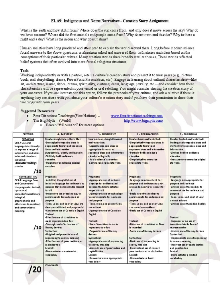 ELA9: Indigenous and Norse Narratives - Creation Story Assignment | PDF ...