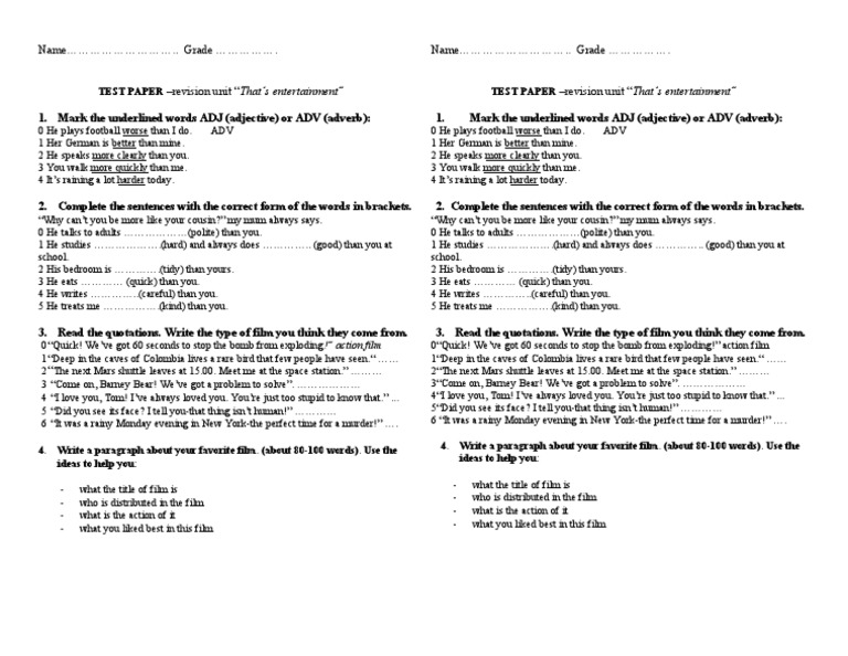 TEST PAPER VIII That's Entertainment | Download Free PDF | Adverb ...