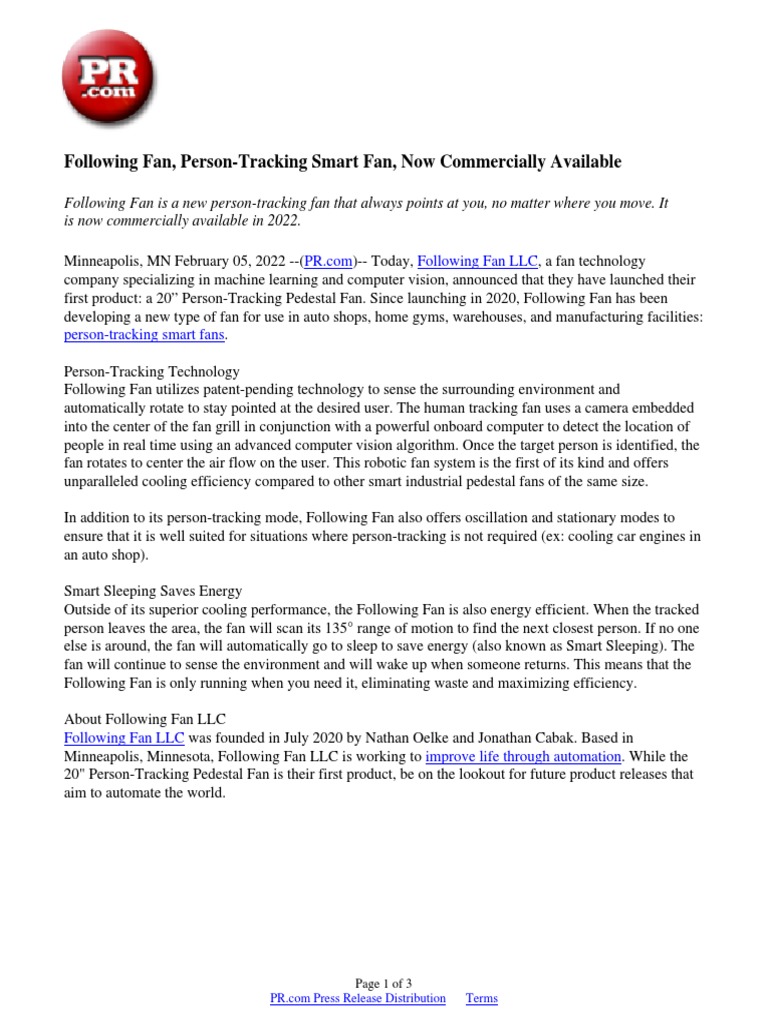 Following Fan, Person-Tracking Smart Fan, Now Commercially Available ...