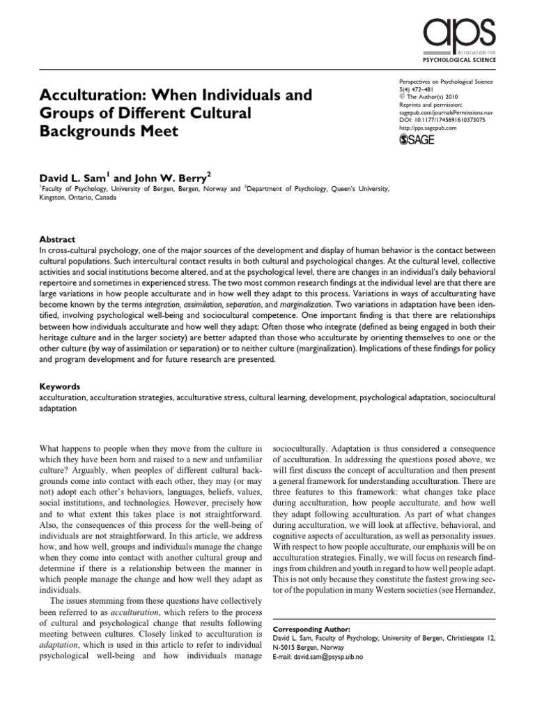 Berry - Four Fold Model | PDF | Cultural Assimilation | Stress (Biology)