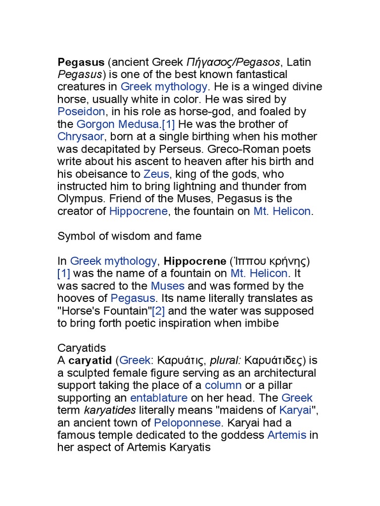Greek Mythology: Pegasus & Caryatids | PDF | History