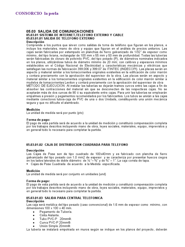 ESPECIFICACIONES TECNICAS Data | PDF | Diodo emisor de luz | Tornillo