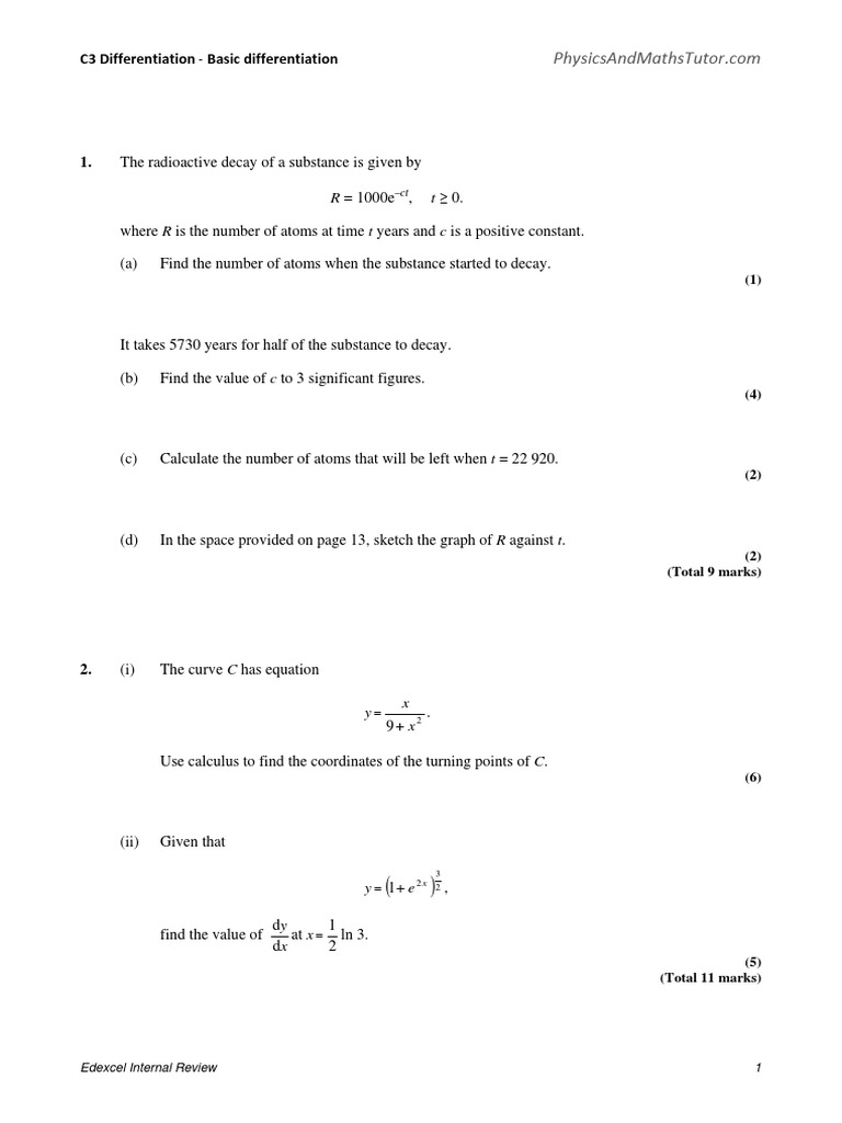C3 Differentiation - Basic Differentiation | PDF