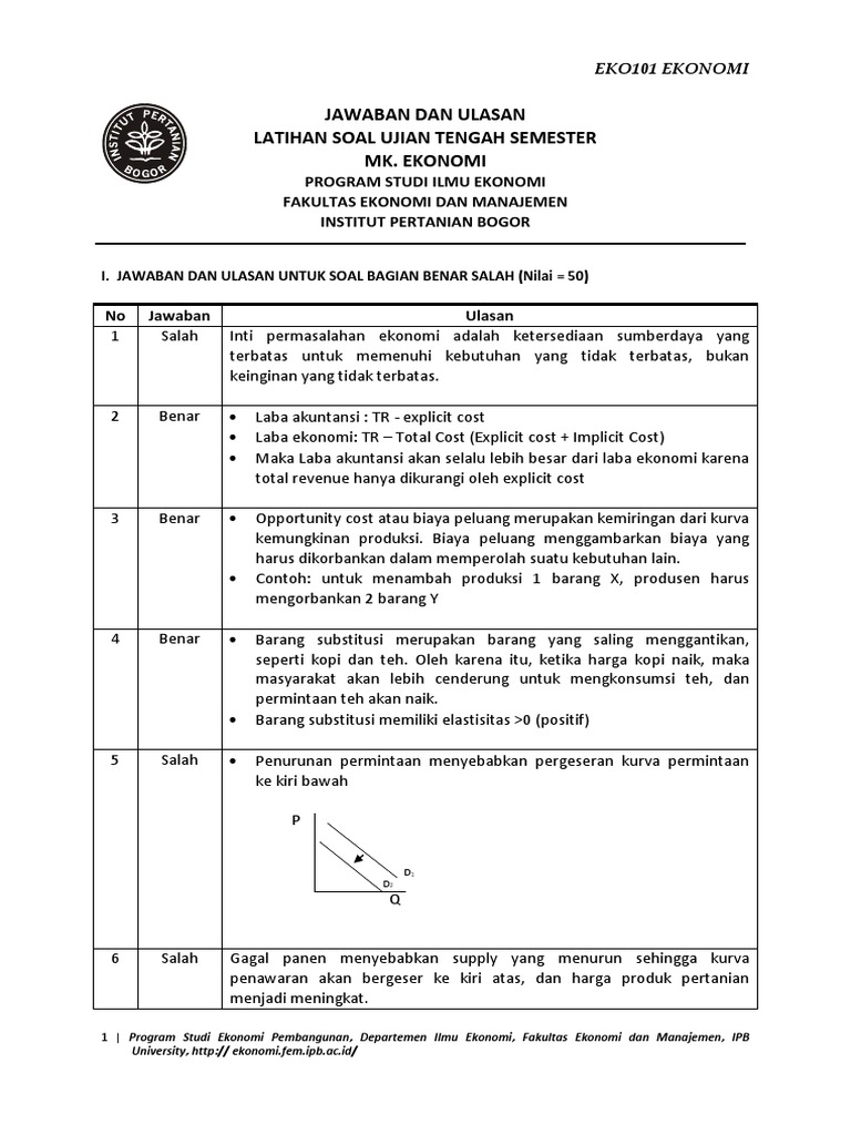 Jawaban Latihan Soal Uts Mk. Ekonomi | PDF