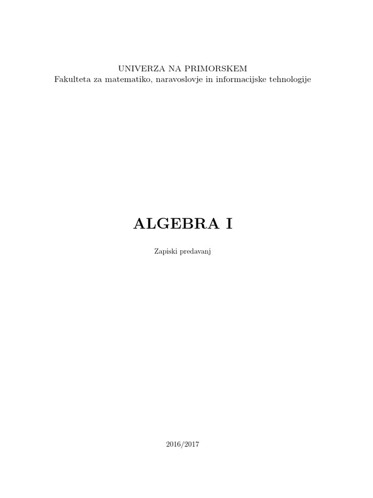 Algebra 1 Zapiski Predavanj | PDF