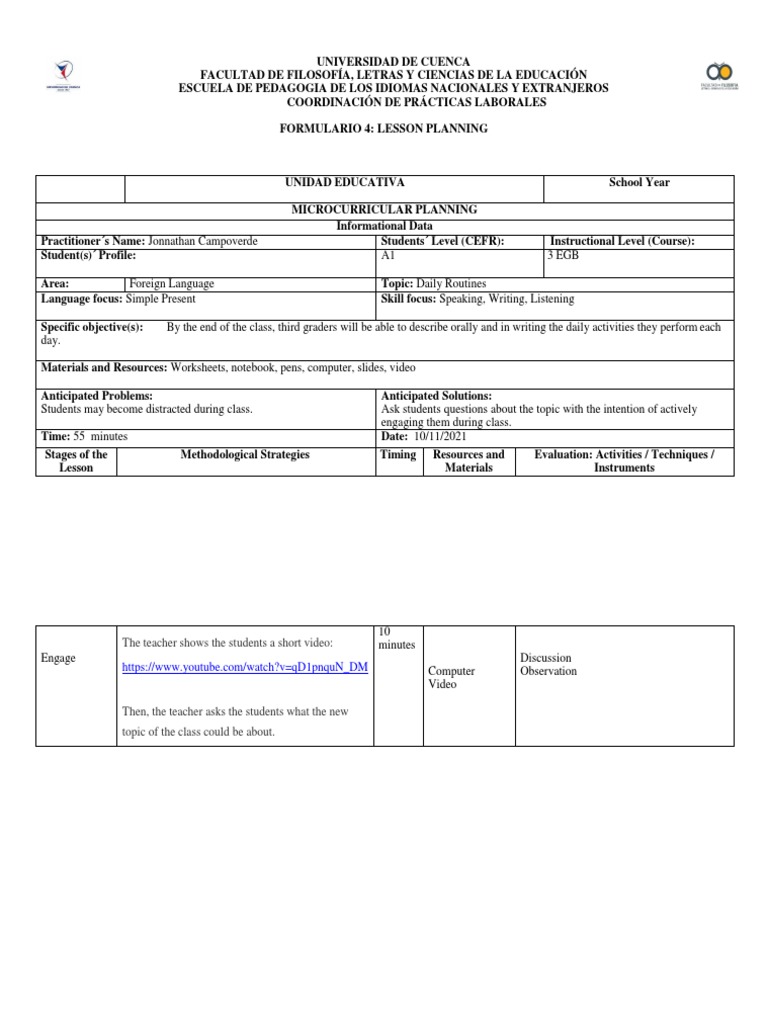 Lesson Plan Daily Routines | PDF | Lesson Plan | Pedagogy