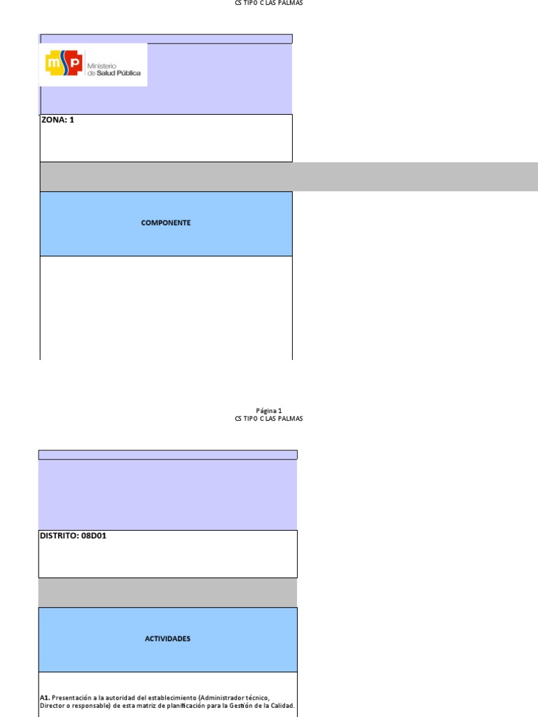 Matriz De Planificación Para La Implementación De La Gestión De La