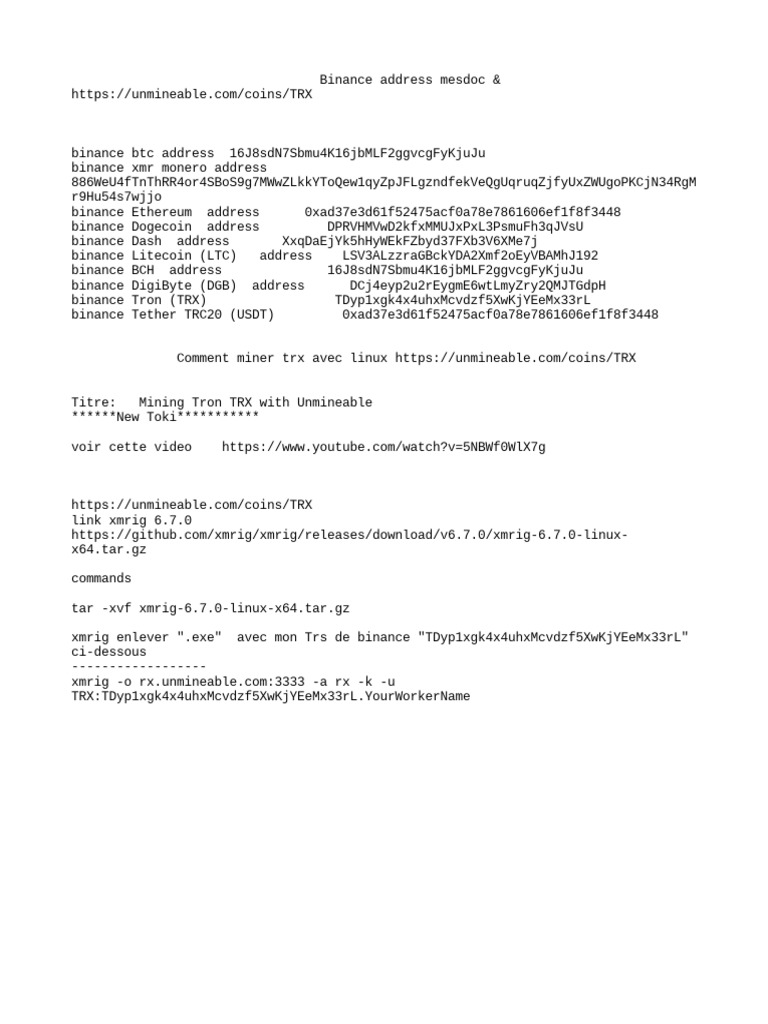 Address Binance Mesdoc For Unmineable | PDF | Technology & Engineering