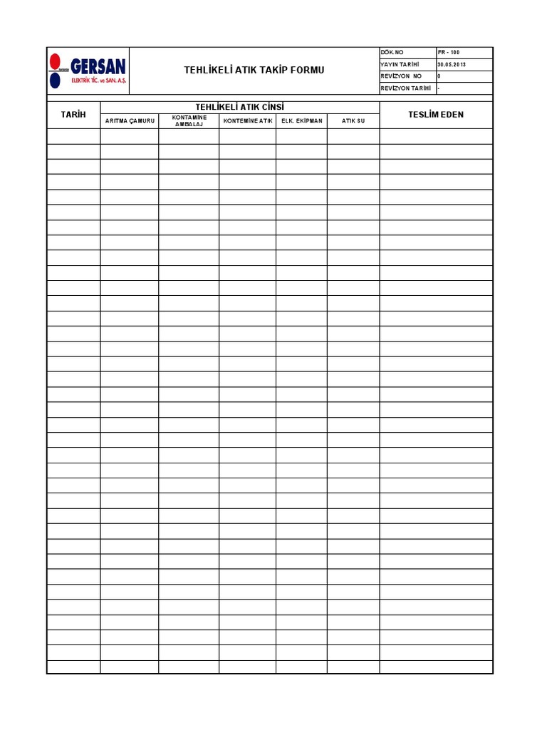 Tehlikeli Atik Takip Formu | PDF
