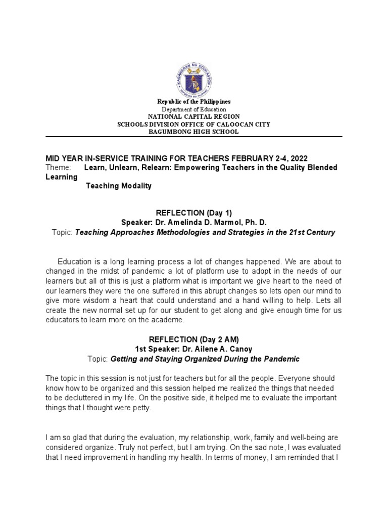Mid Year In-Service Training For Teachers February 2-4, 2022 Learning Teaching Modality ...