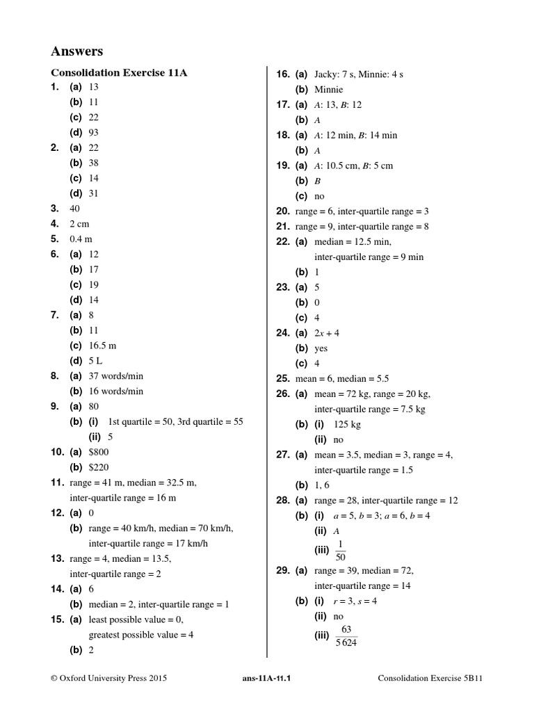 Answers Consolidation Exercise 11a Pdf Descriptive Statistics
