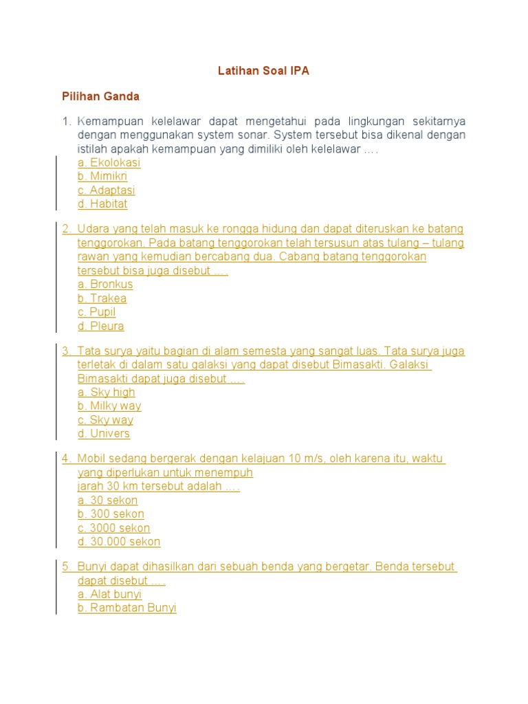 Latihan Soal IPA SD 2022 | PDF | Dewasa Muda