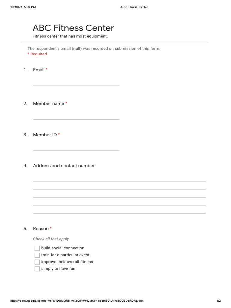 ABC Fitness Center - Google Forms | PDF | Business | Computers