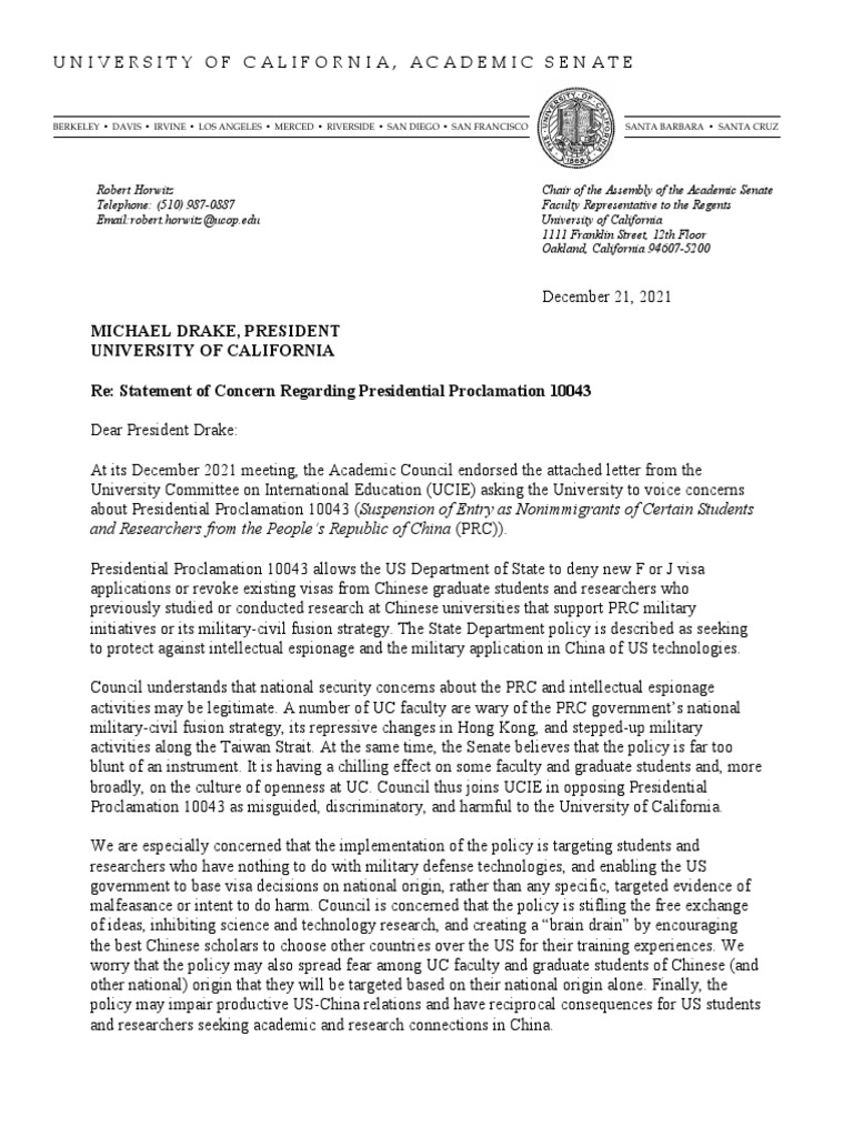 RH MD Presidential Proclamation 10043 | PDF | University Of California ...