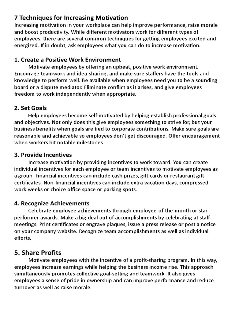 7 Techniques For Increasing Motivation: 1. Create A Positive Work ...