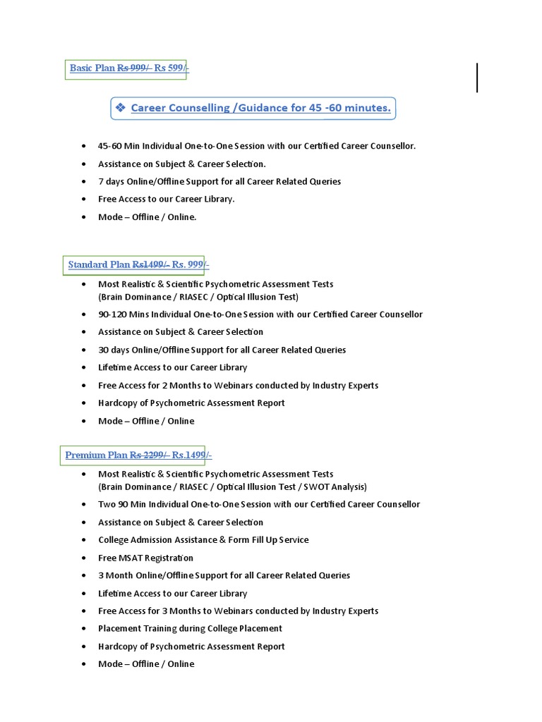 Career Counselling Plan Details | PDF | Cognition