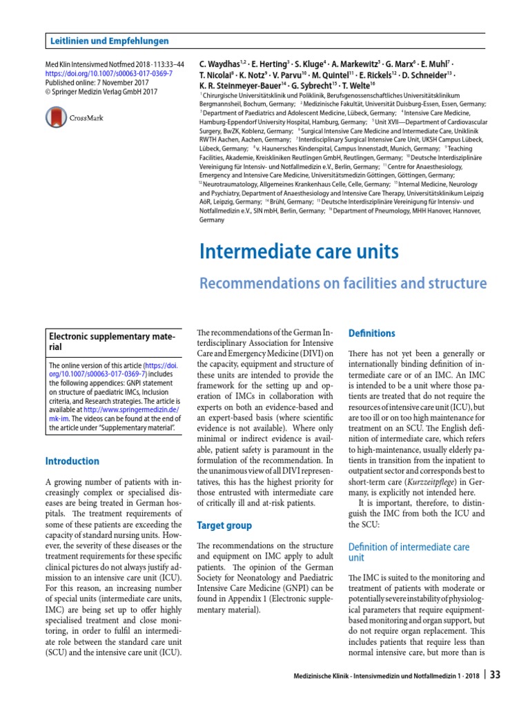 Intermediate Care Units Recommendations On Facilities and Structure ...