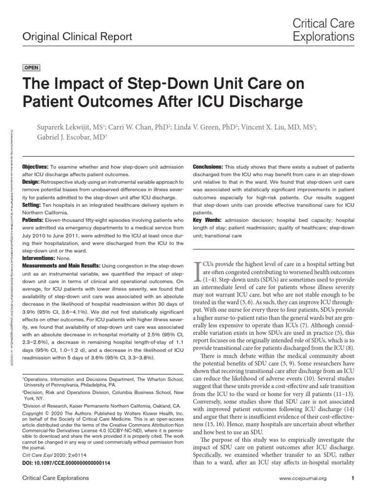 The Impact of Step-Down Unit Care On Patient Outcomes After ICU ...