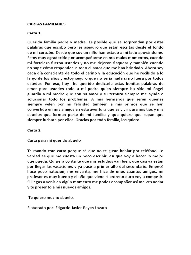Cartas familiares de amor y agradecimiento | PDF | Amor | Hotel