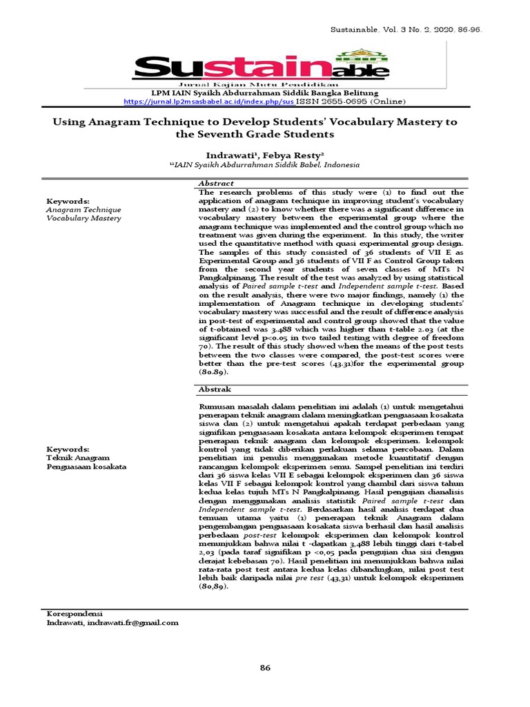 Using Anagram Technique To Develop Stude | PDF | Vocabulary | Reading ...