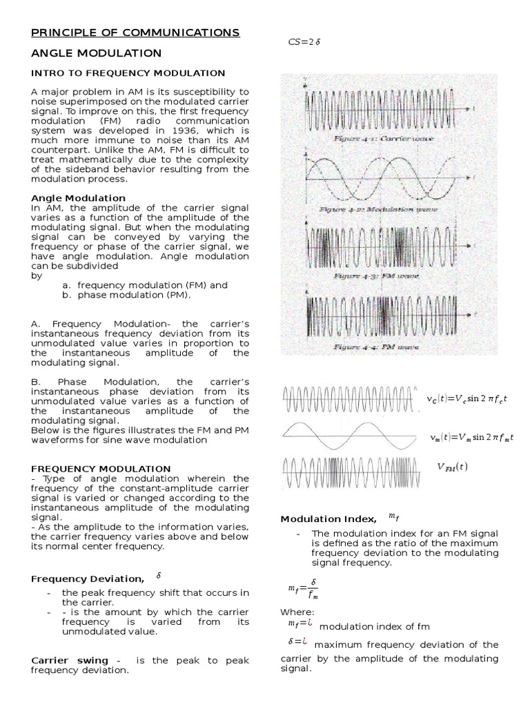 Angle modulation types and FM signal characteristics | PDF | Frequency ...