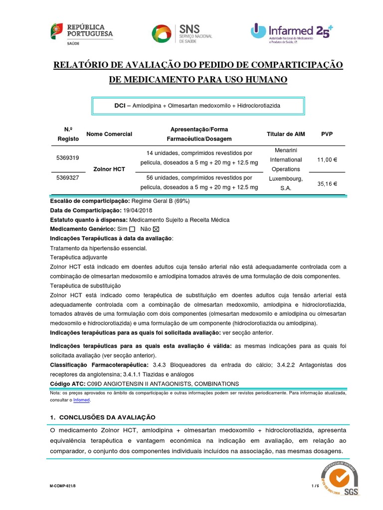 Relatório Público de Avaliação de Zolnor HCT (Amlodipina + Olmesartan ...