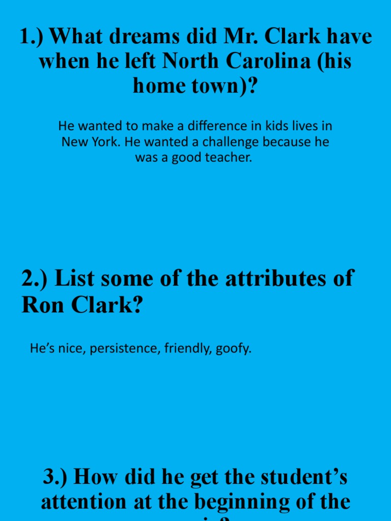 The Ron Clark Story - Questions | PDF
