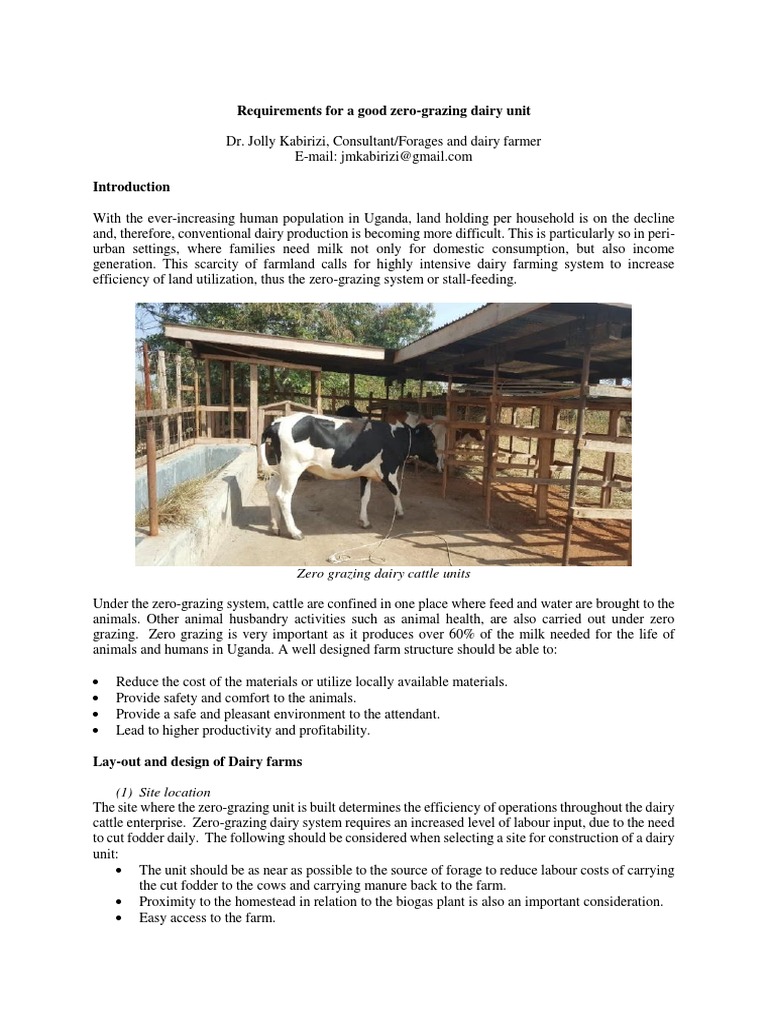 Requirements For A Good Zero-Grazing Dairy Unit | PDF | Cattle | Dairy