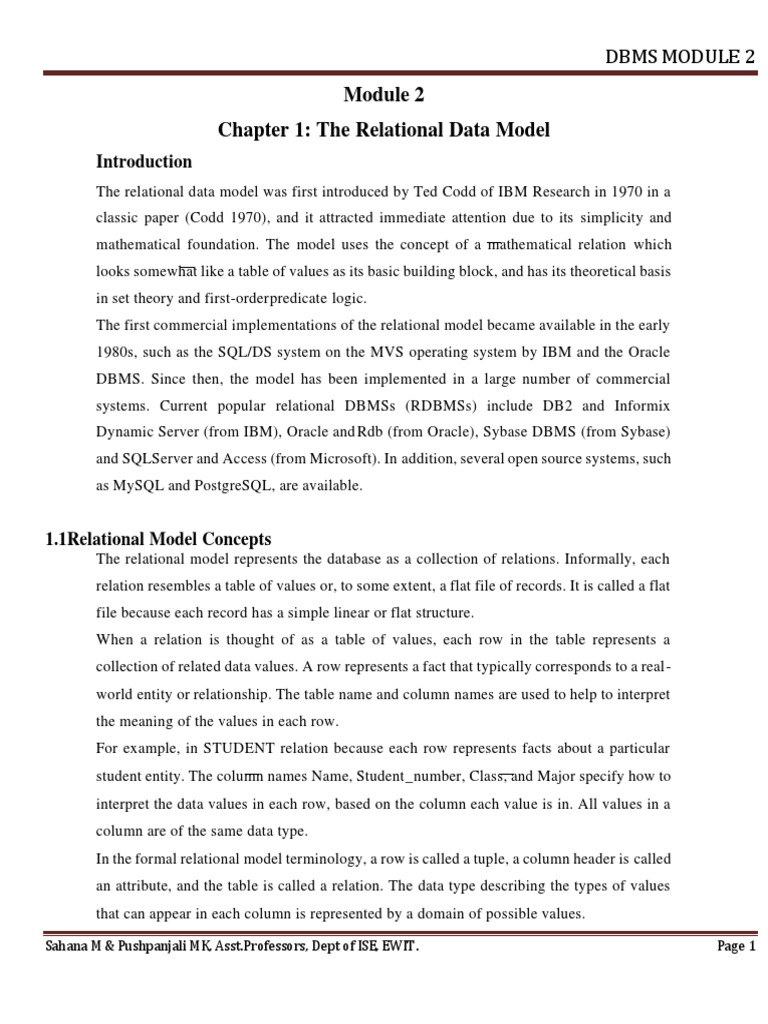 Chapter 1: The Relational Data Model: Dbms Module 2 | PDF | Relational ...