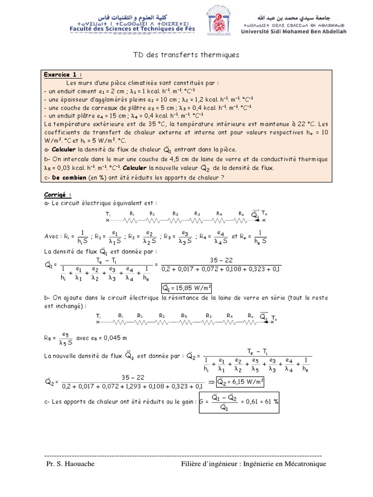 TD1-Tr Therm - Correction | PDF | Transfert thermique | Conductivité thermique