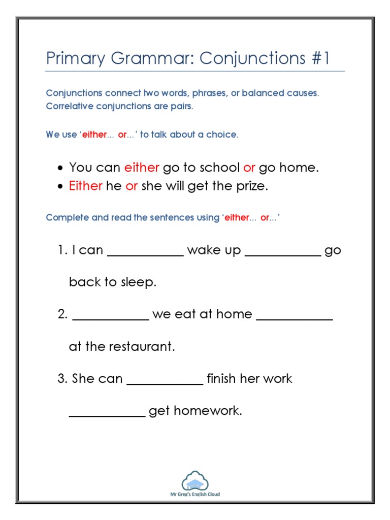 Primary Grammar Conjunctions 1 | PDF | Language Arts & Discipline