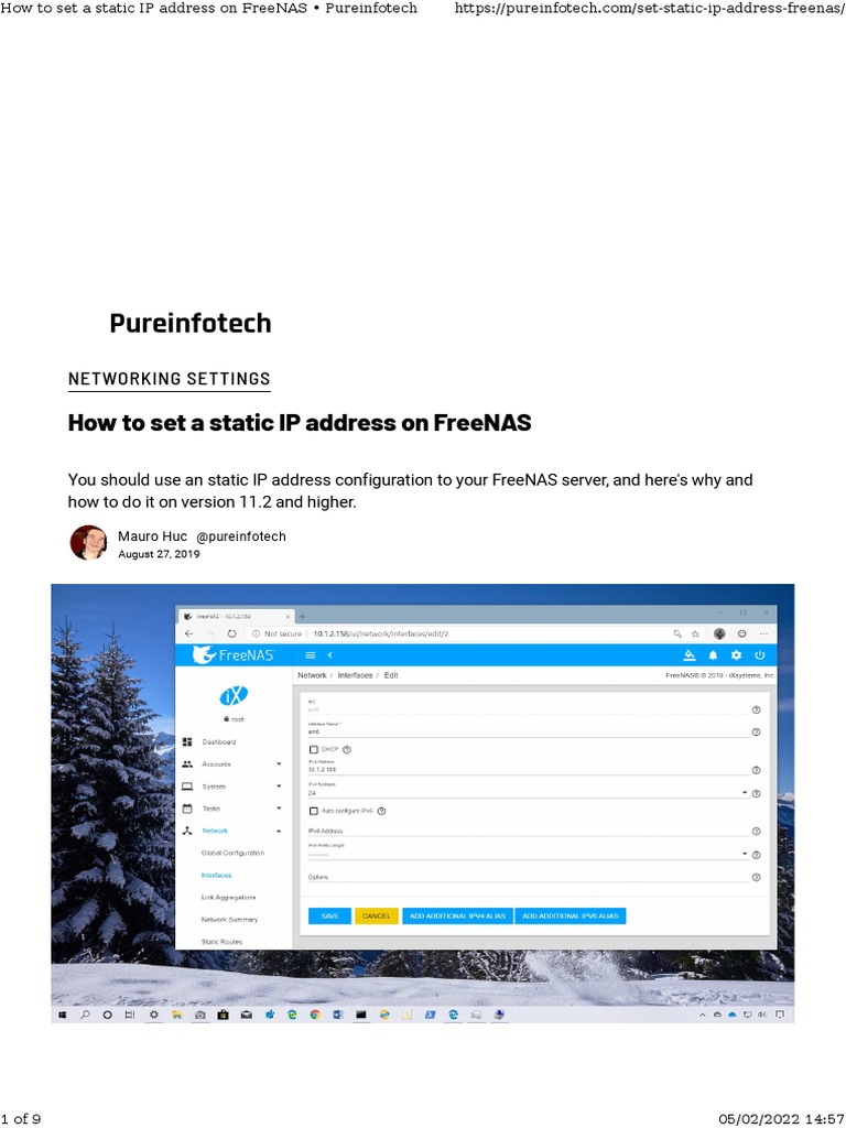 How To Set A Static Ip Address On Freenas Pureinfotech Pdf Ip Address Computing 