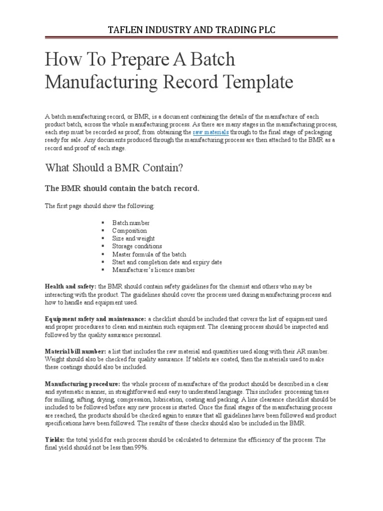 How To Prepare A Batch Manufacturing Record Template: What Should A BMR ...