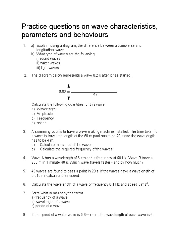 Wave Characteristics Practice Questions | PDF | Waves | Frequency