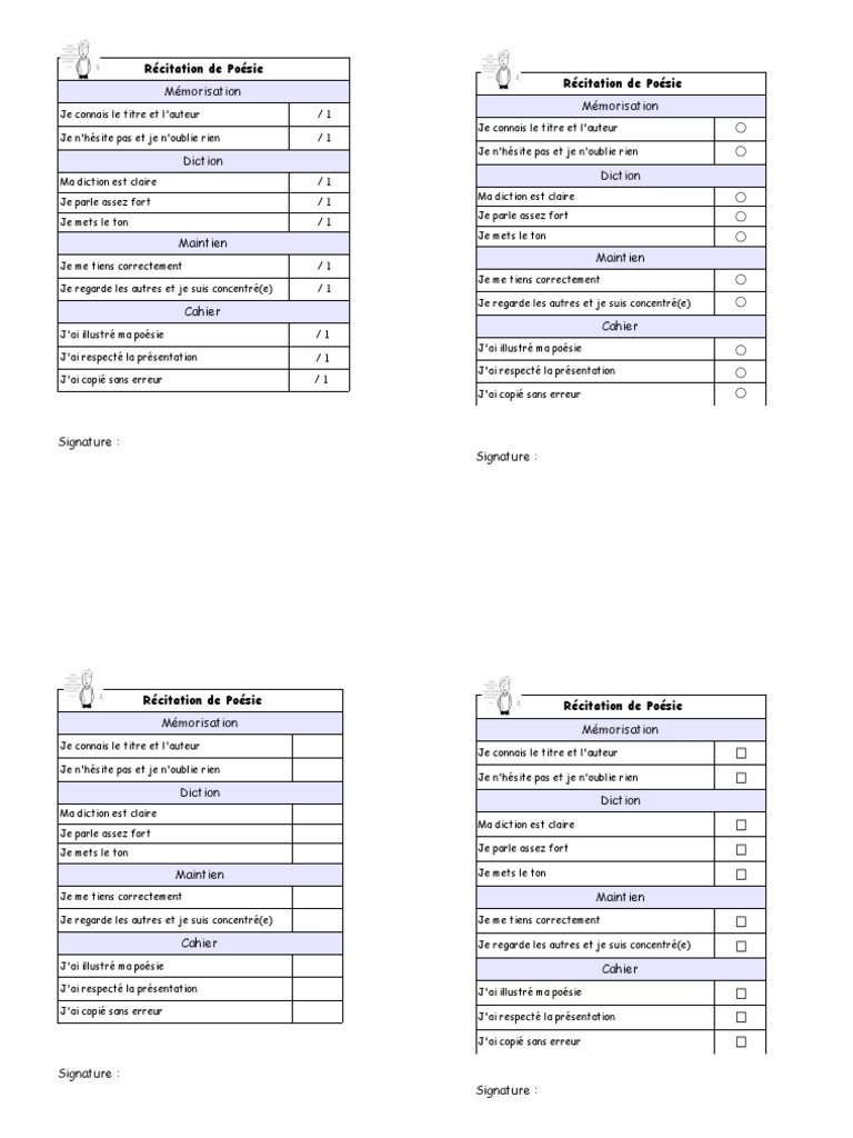 Grille d'évaluation de récitation poétique | PDF | Mécanismes de la poésie | Linguistique