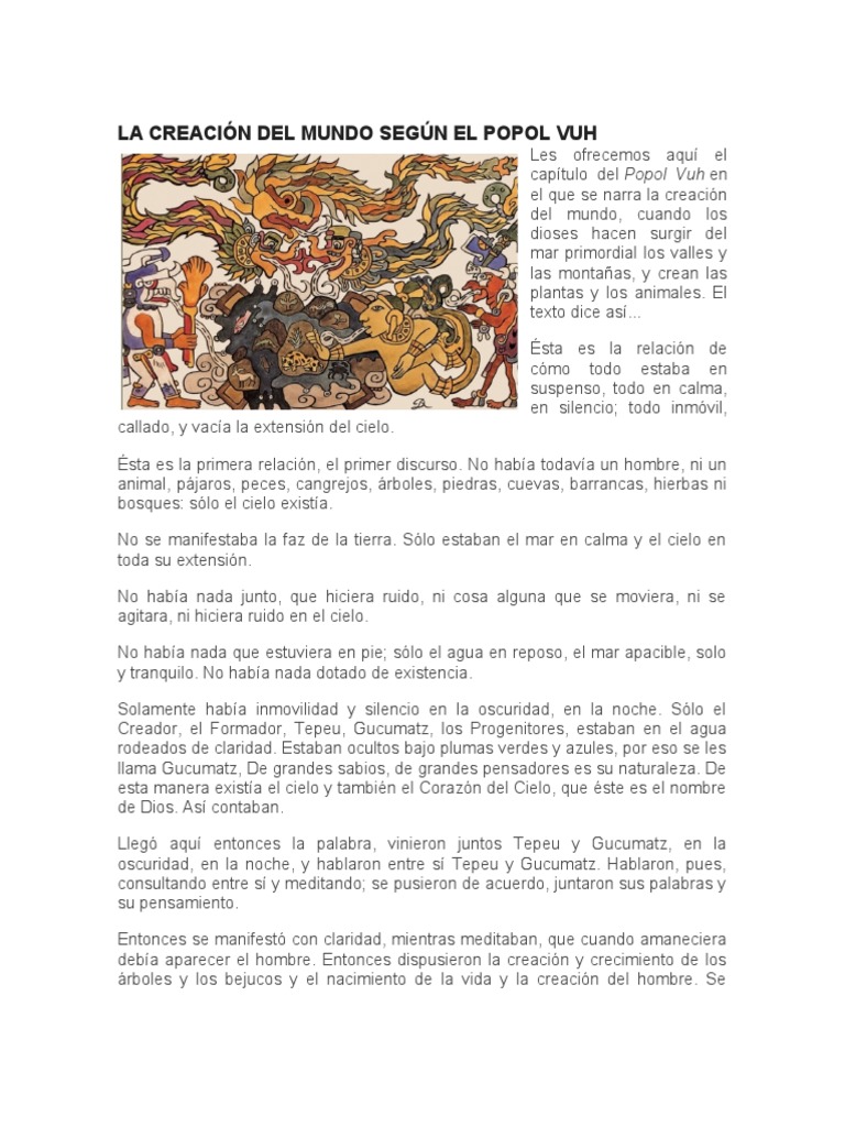 La Creación Del Mundo Según El Popol Vuh | PDF | Mitos de la creación
