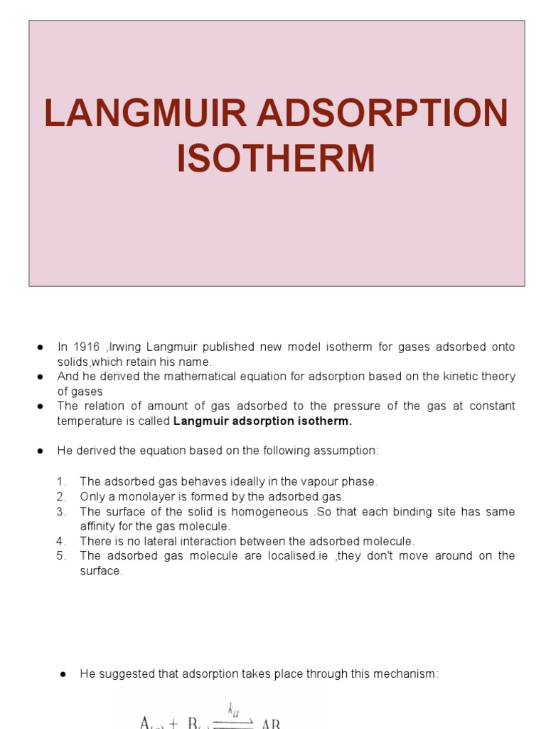Langmuir Adsorption Isotherm | Download Free PDF | Adsorption | Physical Sciences