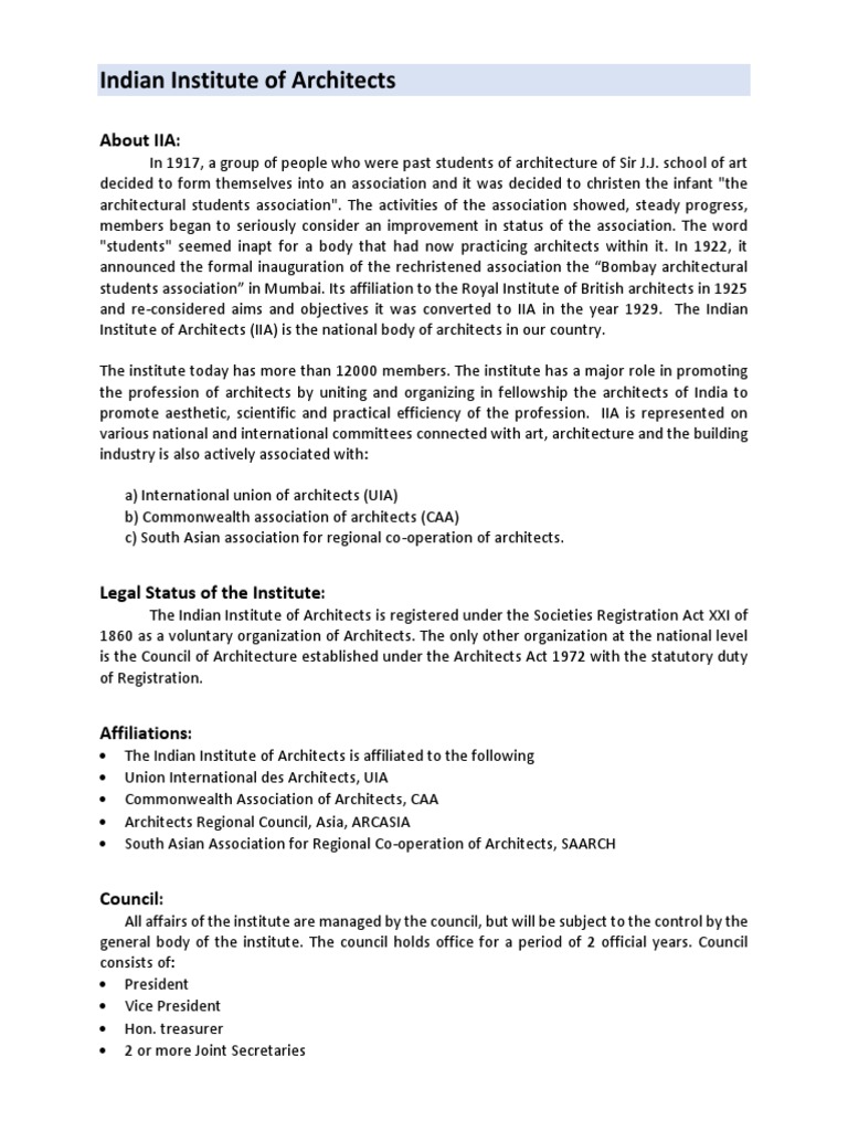 Indian Institute of Architects (IIA) | PDF | Architect | Diploma