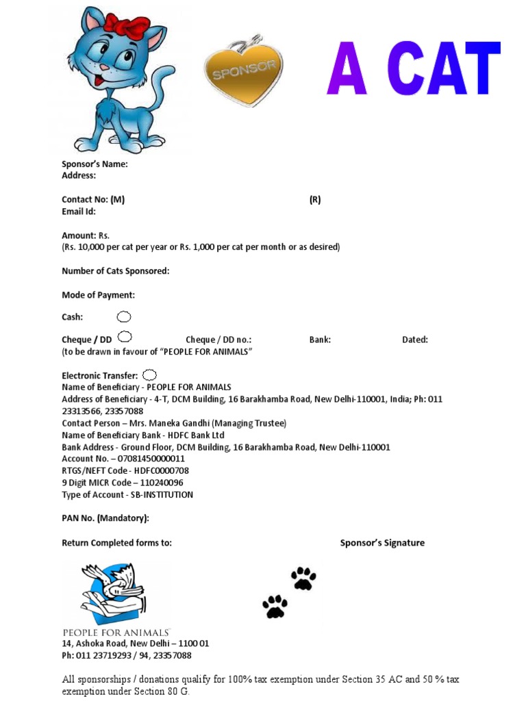 Sponsor's Name: Address: Contact No: (M) (R) Email Id: Amount: Rs ...