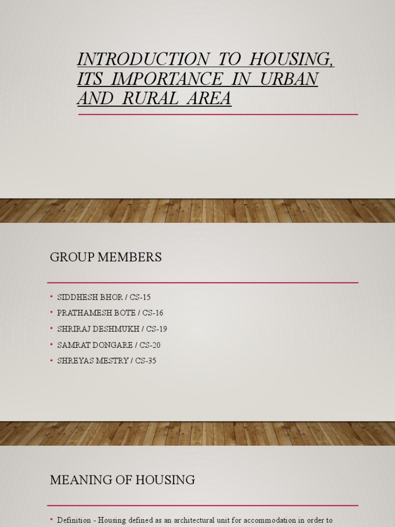 Introduction To Housing, Its Importance in Urban and Rural Area | PDF ...