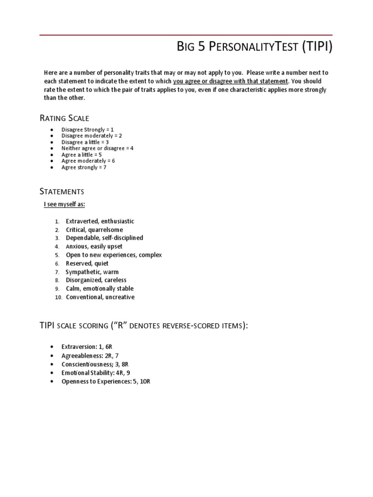 TIPI Big Five Personality Test Guide | PDF | Self-Improvement