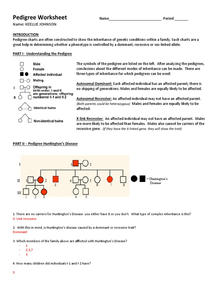 Pedigree Analysis Worksheet | PDF | Dominance (Genetics) | Heredity