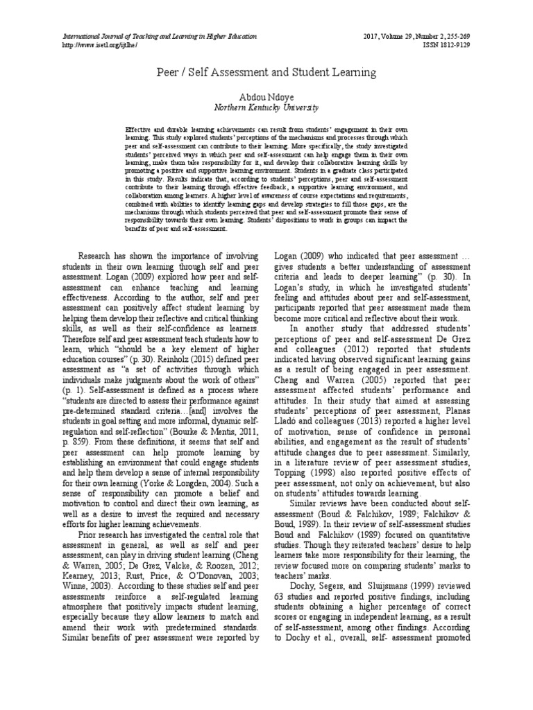Peer-Self Assessment and Student Learning | PDF | Learning ...