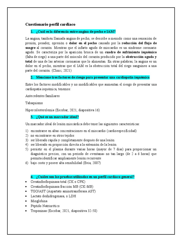 Cuestionario Perfil Cardiaco | PDF