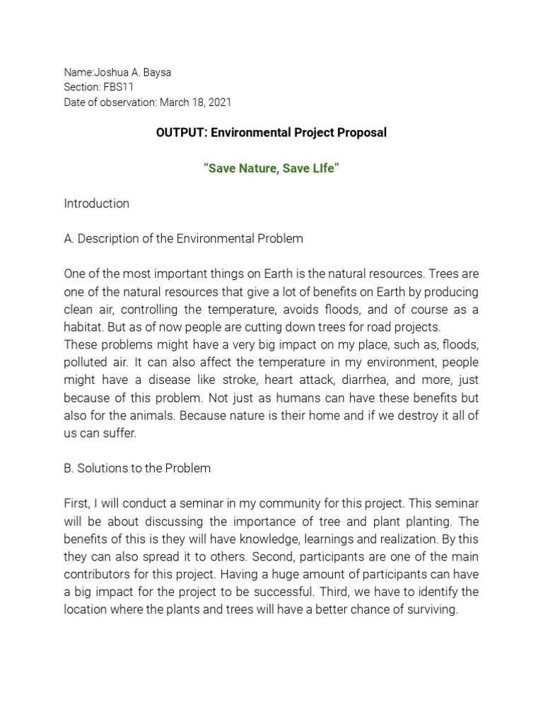OUTPUT - Environmental Project Proposal - BaysaJoshua | PDF | Trees ...